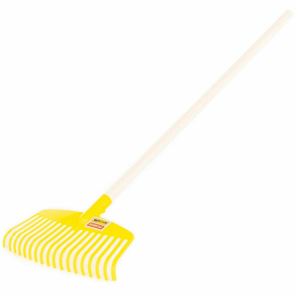 Детские веерные грабли №16 с деревянным черенком, пластиковые грабли для игры в песочнице, длина 78 см.