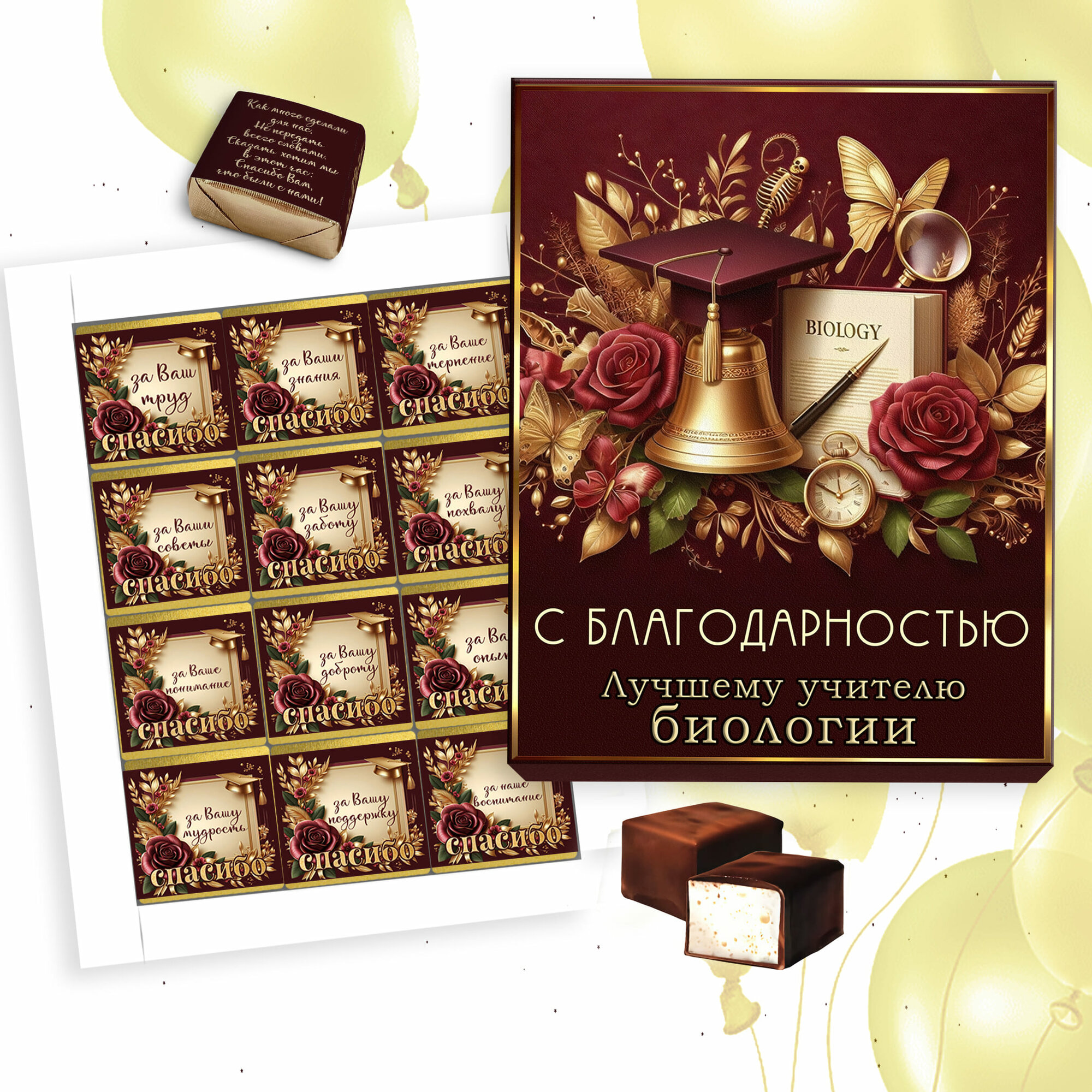 Шокобокс С благодарностью учителю биологии, набор 12 конфет
