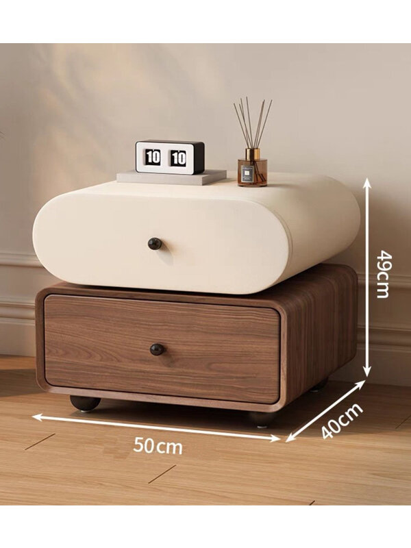 Креативная прикроватная тумбочка в кремовом стиле, современная минималистичная прикроватная тумбочка из массива дерева