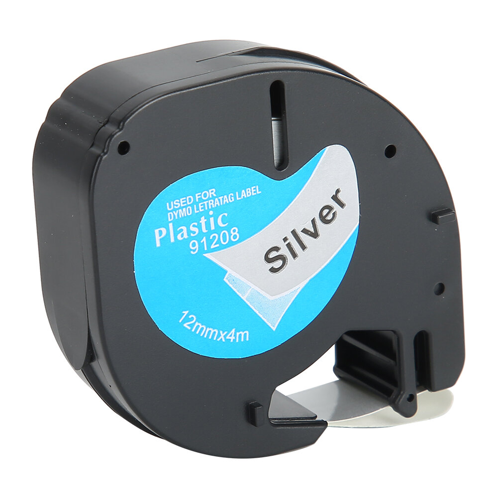 Аксессуары для этикетировочной машины Dymo, 12 мм, серебряный фон, черная лента для этикеток для Dymo Label Maker 91208