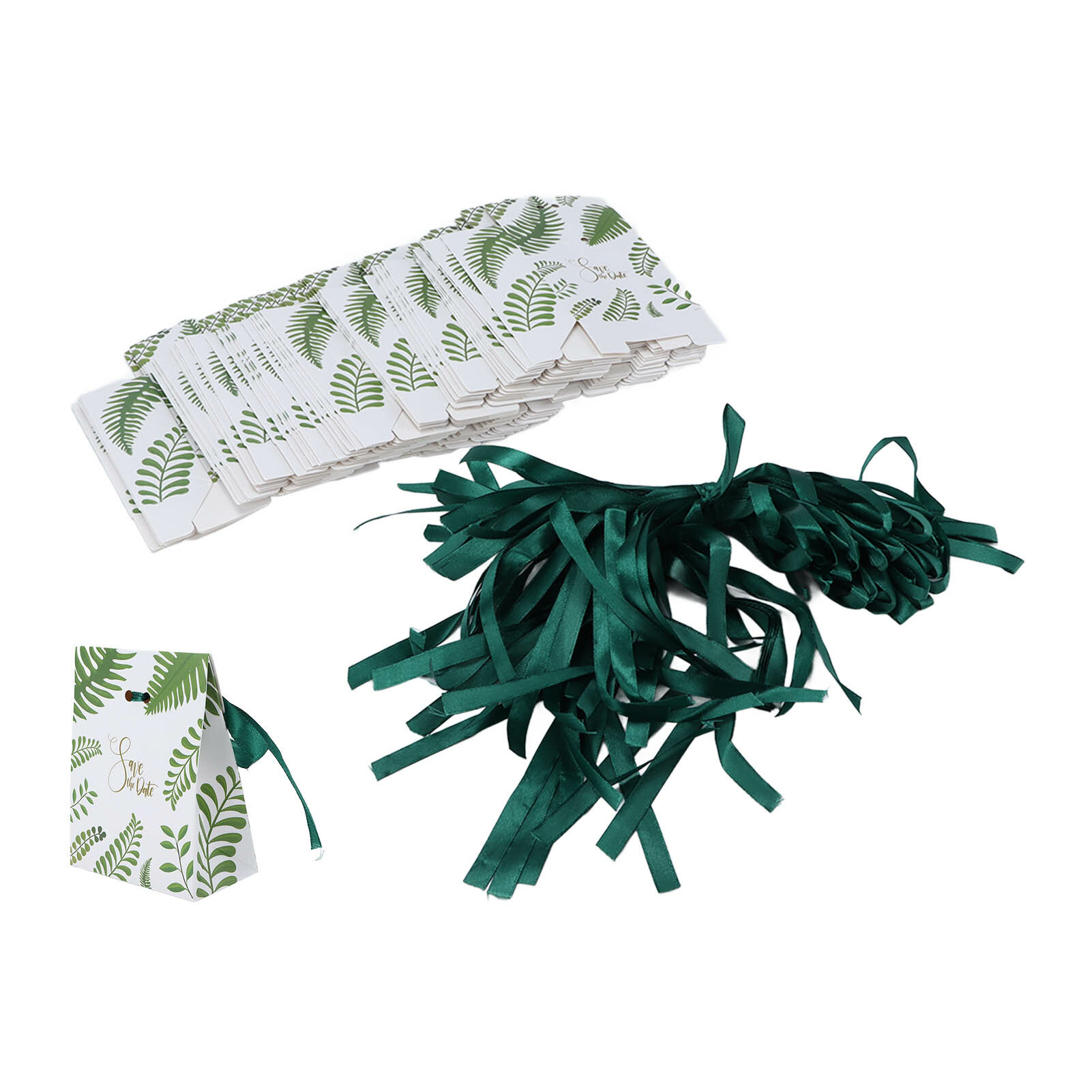 50 штук красивых подарочных коробочек из зеленой бумаги в лаконичном стиле для вечеринки, конфет и свадебного торжества.