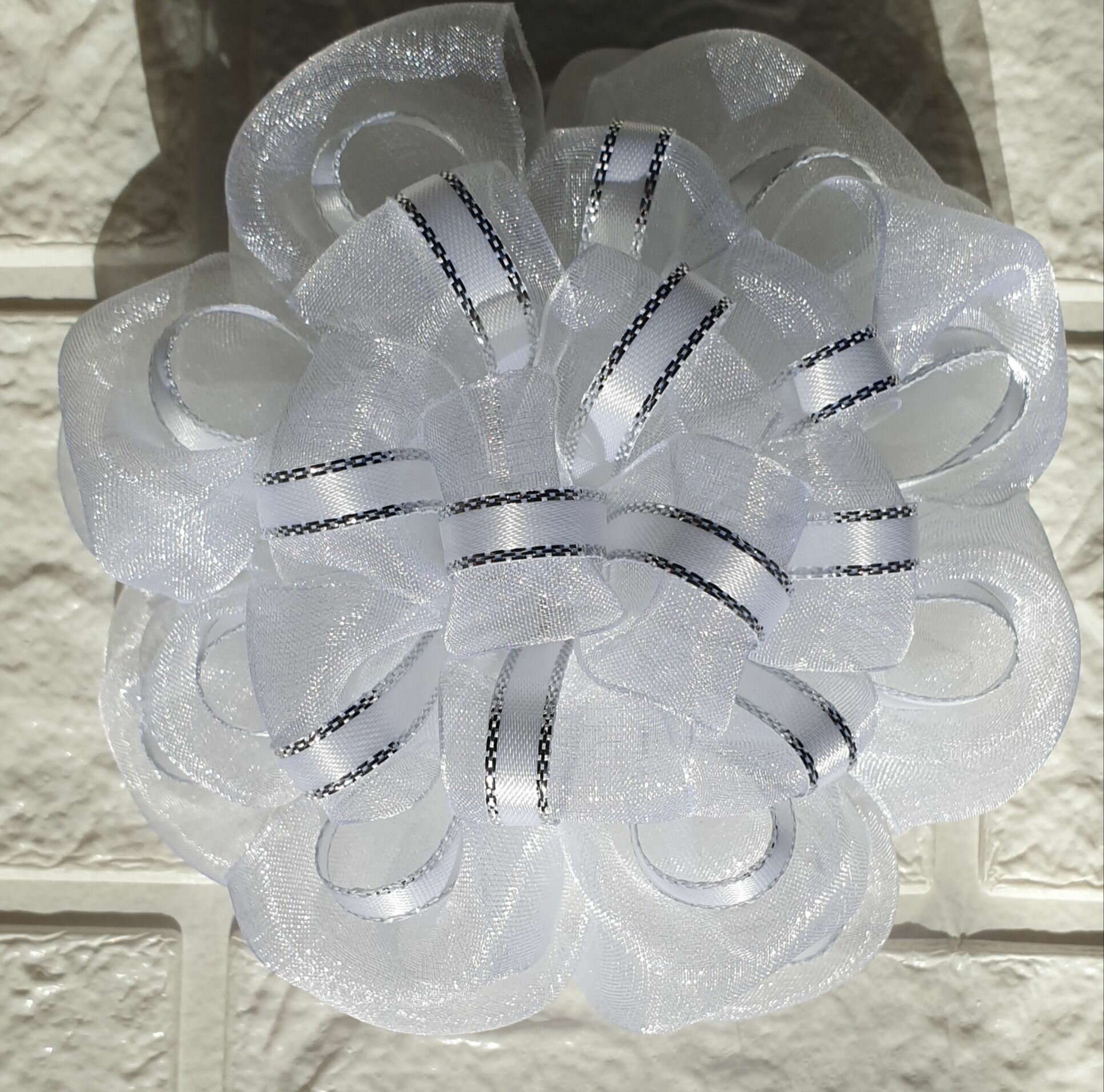 Бант для волос, белый с люрексом, ручной работы, для девочек, 1 шт