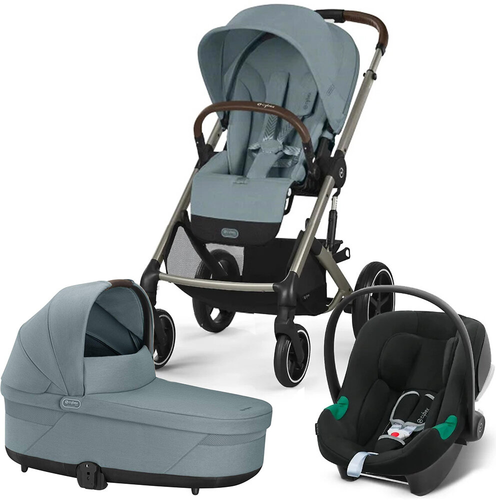 Cybex Balios S LUX travel system 3-в-1 с Aton B2 i-size (Stormy Blue 2025 | Volcano Black с дождевиками)