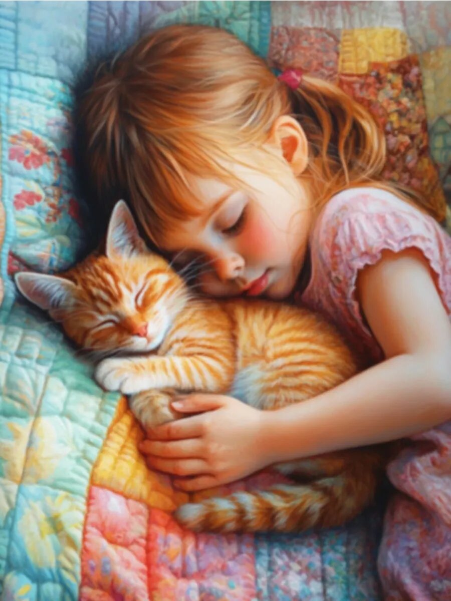 Картина по номерам девочка с котенком 40х50