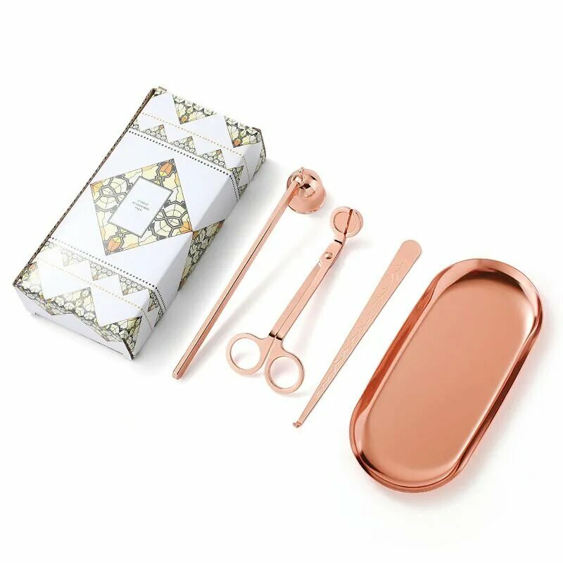 Набор для свечей: ножницы (триммер) для подрезки фитиля и пламегаситель (колокольчик) для свечей, подставка и крючок