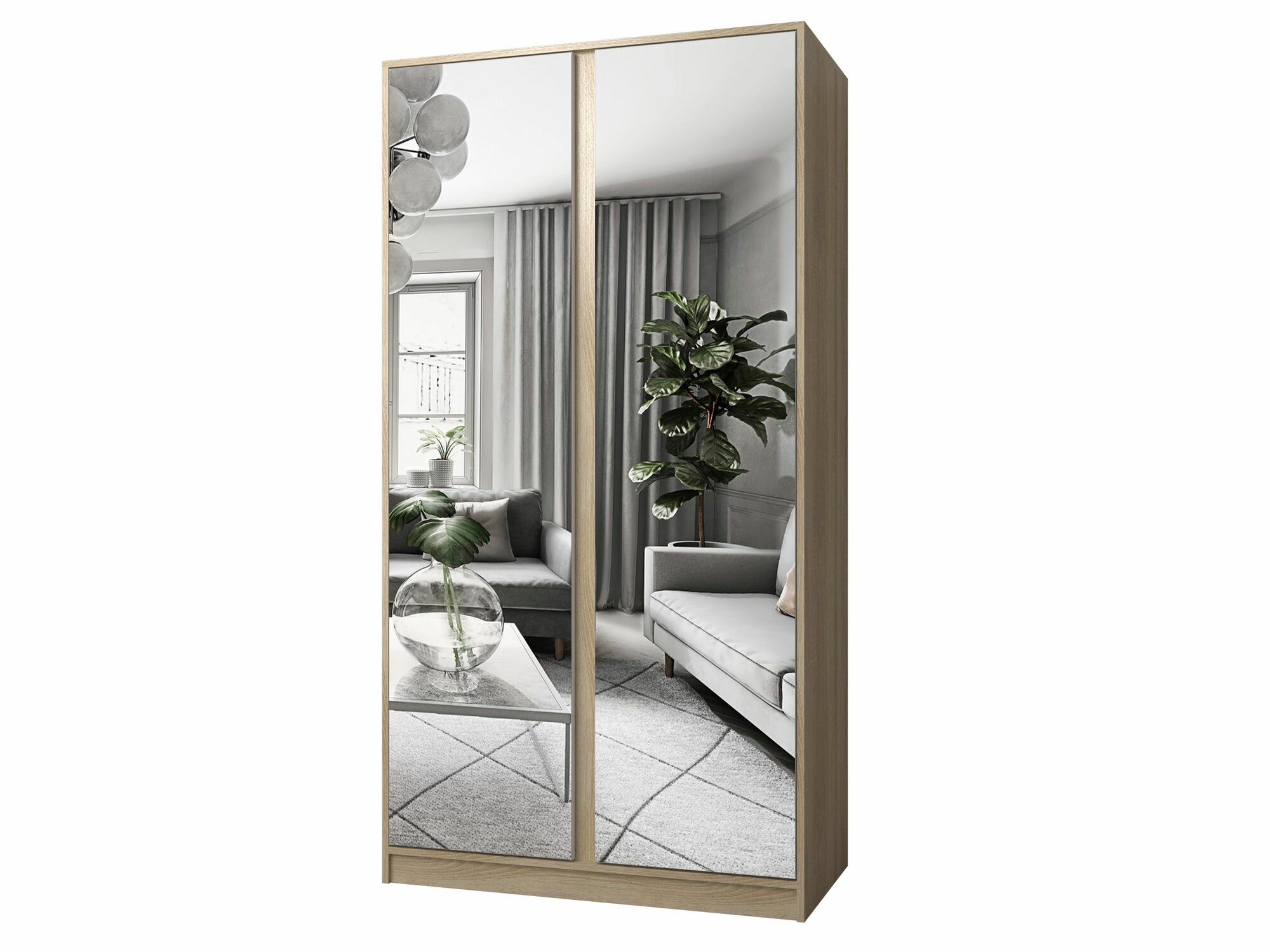 Шкаф распашной Челси 6, двухдверный, с двумя зеркалами, дуб сонома/белый, 90х52х220