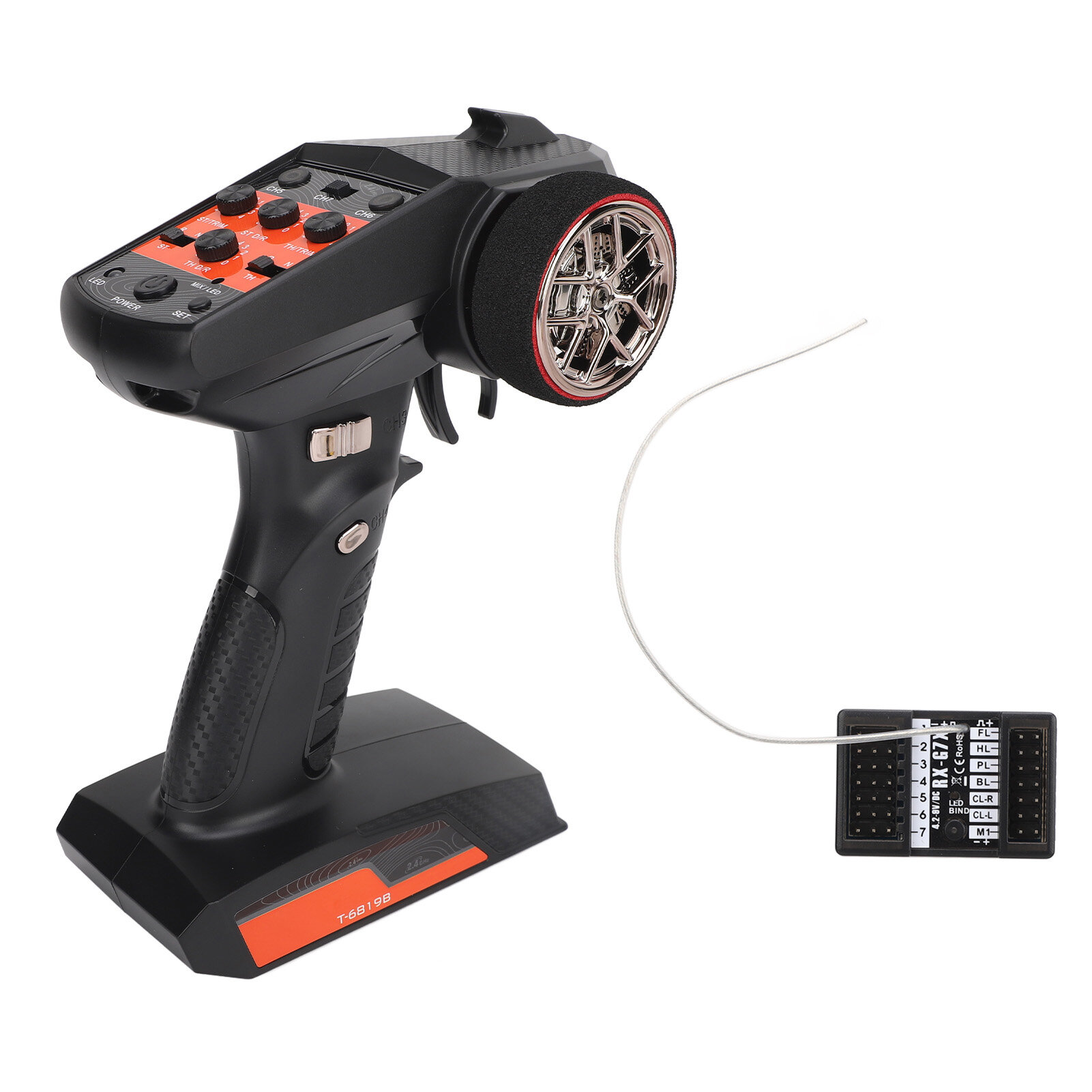 2,4G 7-канальный радиопередатчик с приемником, 7 каналов, пульт дистанционного управления для радиоуправляемых автомобилей и лодок, черный.