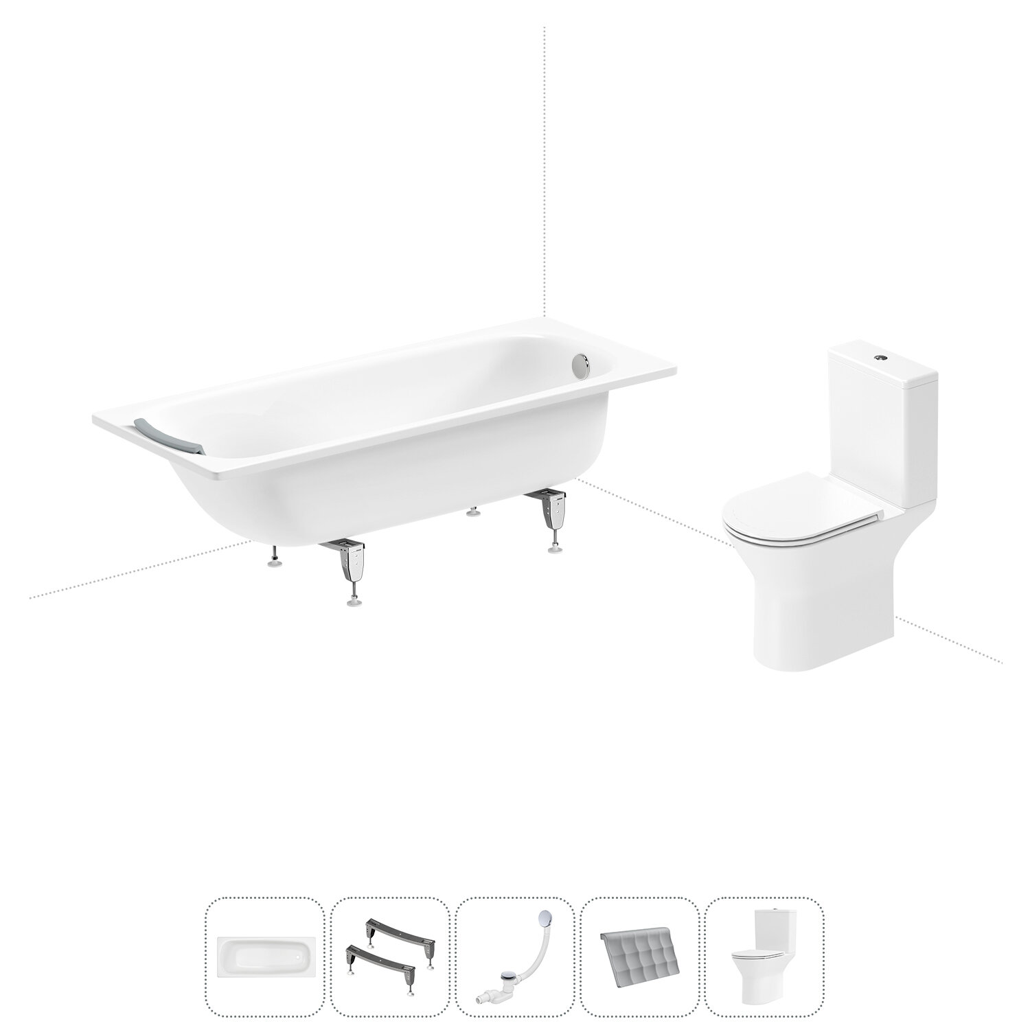 Стальная ванна 170х70 Sanitana BLB Universal 20220725R в наборе 5 в 1: металлическая ванна 170 х 70 см с шумоизоляцией, ножки, слив-перелив, подголовник, унитаз