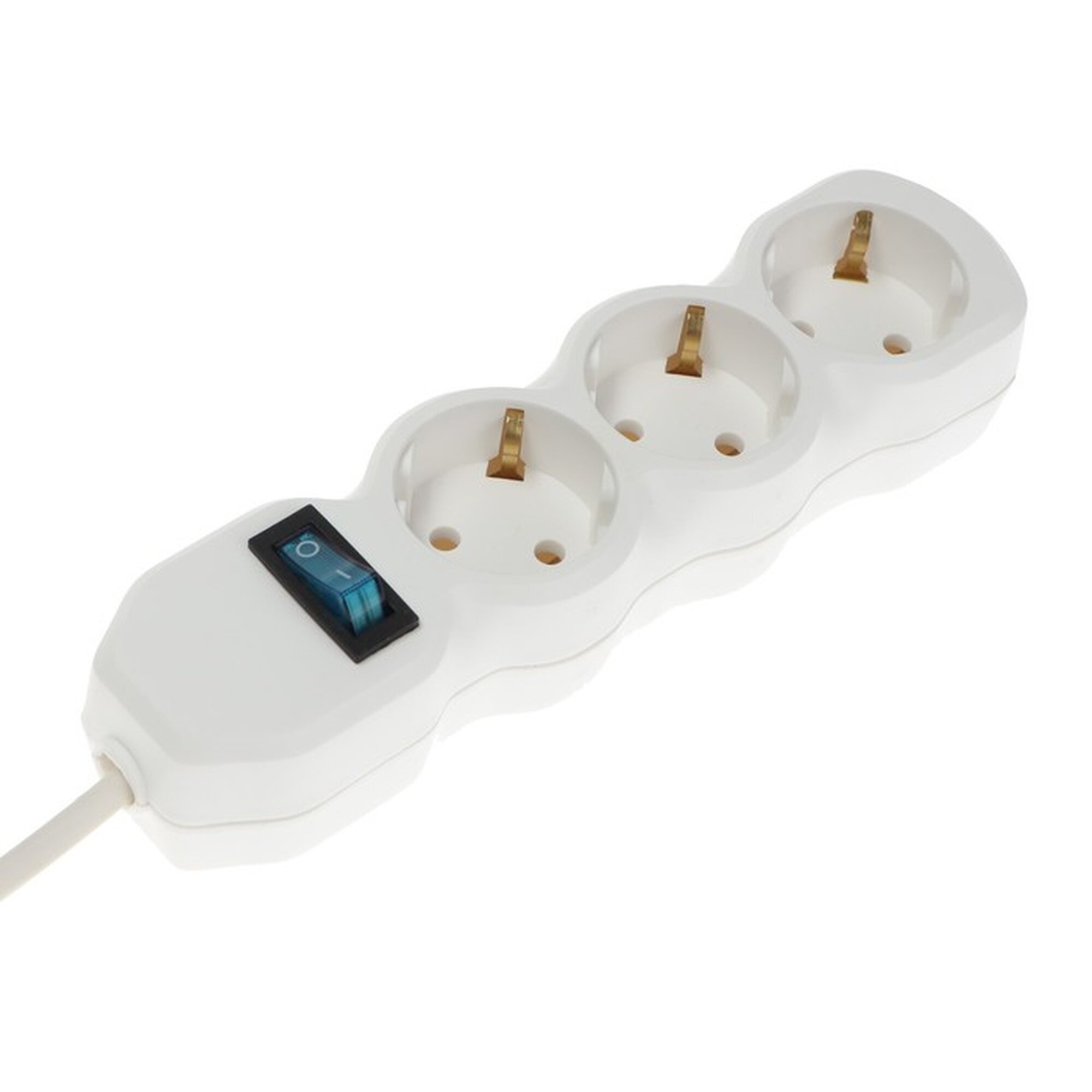 Удлинитель Luazon Lighting ECO, 3 розетки, 2.7 м, 16 А, 3500 Вт, ПВС 3×1 мм2, с заземлением, с выключателем, белый