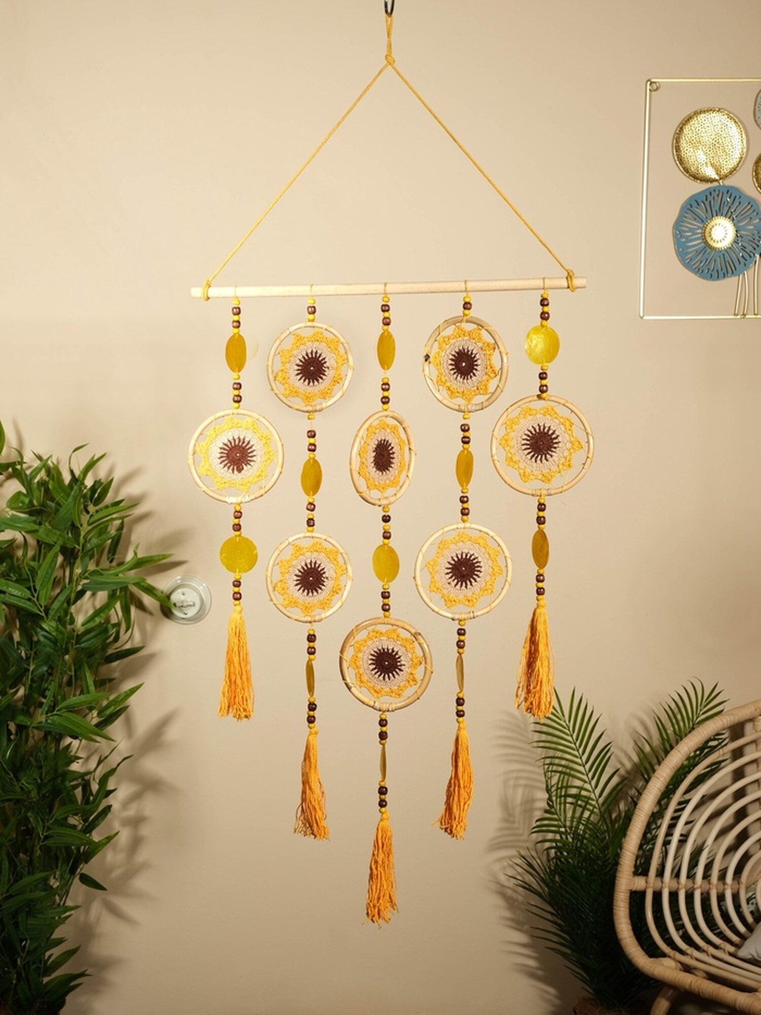 Ловец снов Сима-ленд "Солнечный день", дерево, текстиль, круглый, бежевый/желтый/коричневый