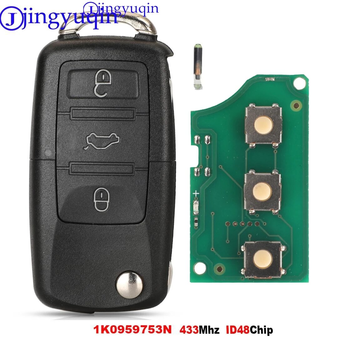 Jingyuqin 3-кнопочный автомобильный дистанционный ключ 1K 0959753 N ID48 для VW PASSAT b5 b6 Skoda CADDY GOLF JETTA POLO