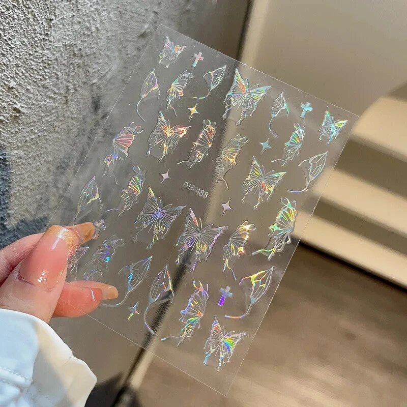HotPress золотые/серебряные holographic бабочки для дизайна ногтей