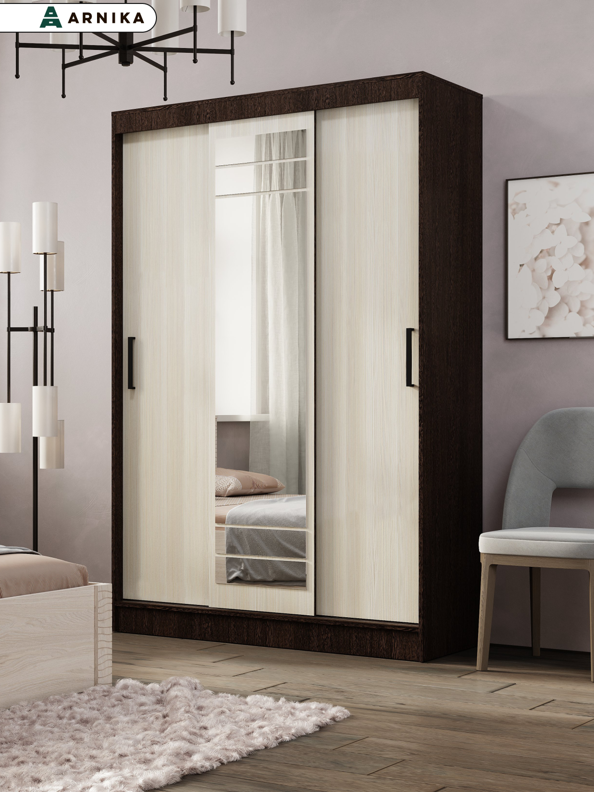 ARNIKA Шкаф-купе Тео с зеркалом для одежды, 131х50х200см, венге/лоредо
