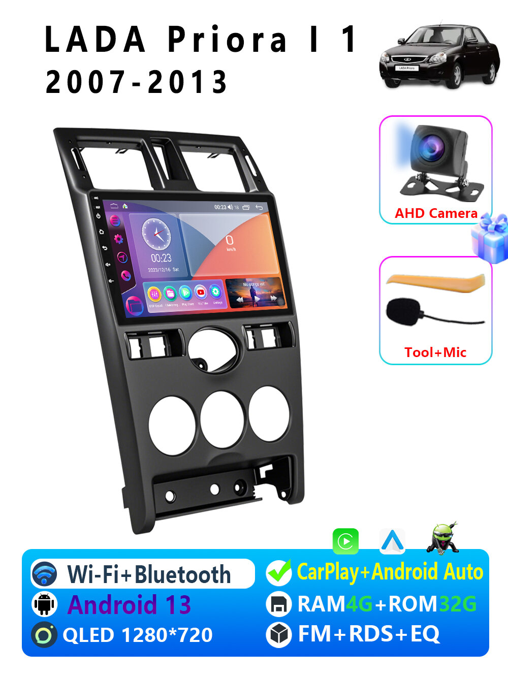Магнитола для авто LADA Priora I 1 2007-2013, Автомагнитола 2 din 9 дюймов андроид лада Приора I 1 2007-2013 gps головное устройство мультимедиа с камерой заднего вида