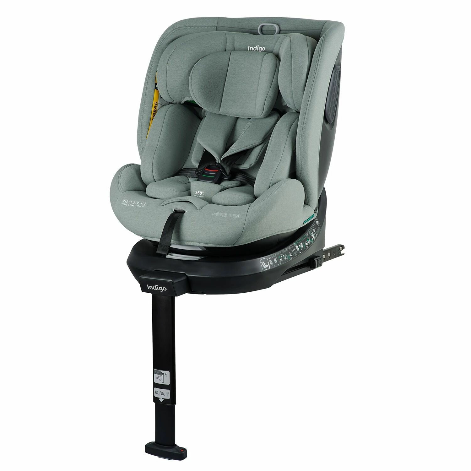 Автокресло Indigo E-TRON ISOFIX I-SIZE, с упором, группа 0+1+2+3 (0-36 кг) зелёный