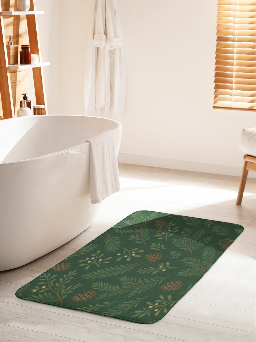 Коврик для ванной комнаты и туалета противоскользящий "Зелёная хвоя" 60х100 см, JoyArty, серия Новый год и Рождество