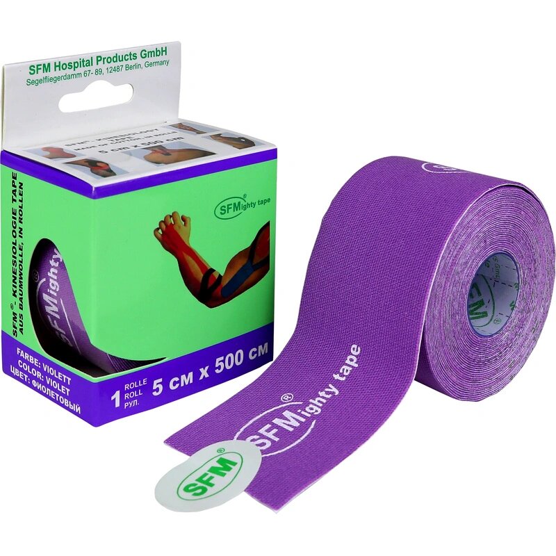 Тейп кинезио, хлоковая основа, 5х500 см, фиол  SFM-Plaster