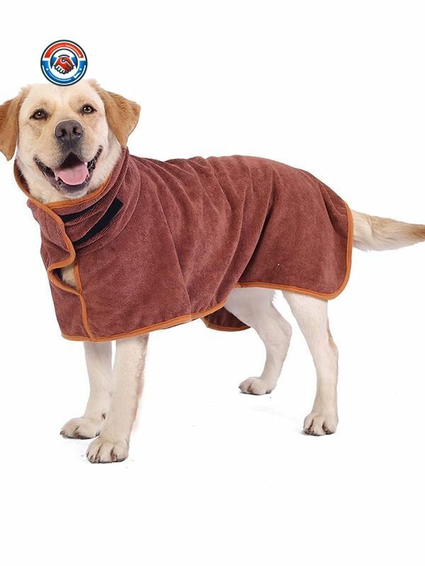 Полотенце халат для собак махровое с застежкой липучка, быстро сохнет и впитывает влагу, удобное купальное полотенце для собак после ванны, подходит для больших и средних пород