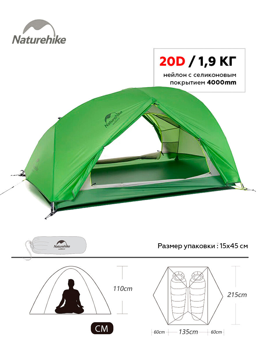 Палатка 2-местная Naturehike Star-river нейлон 20D зеленая