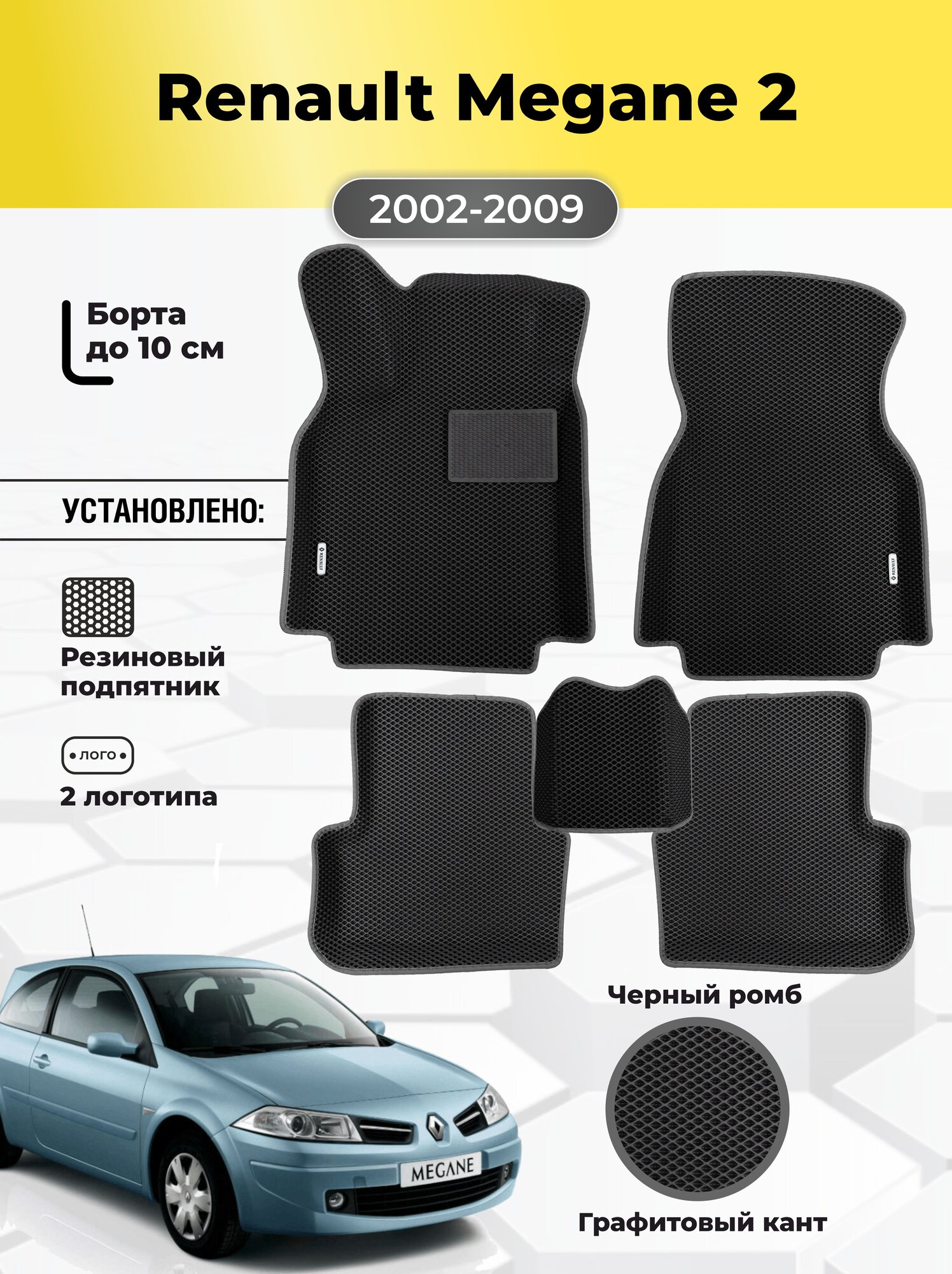 Коврики Ева автомобильные Renault Megane 2 2002-2009 EVA ЭВА с бортами