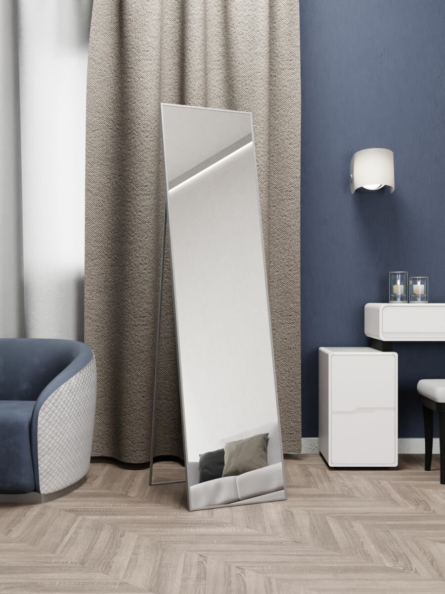 Зеркало настенное 161х40 см. ONE MARKET интерьерное в алюминиевой раме напольное, Серебро