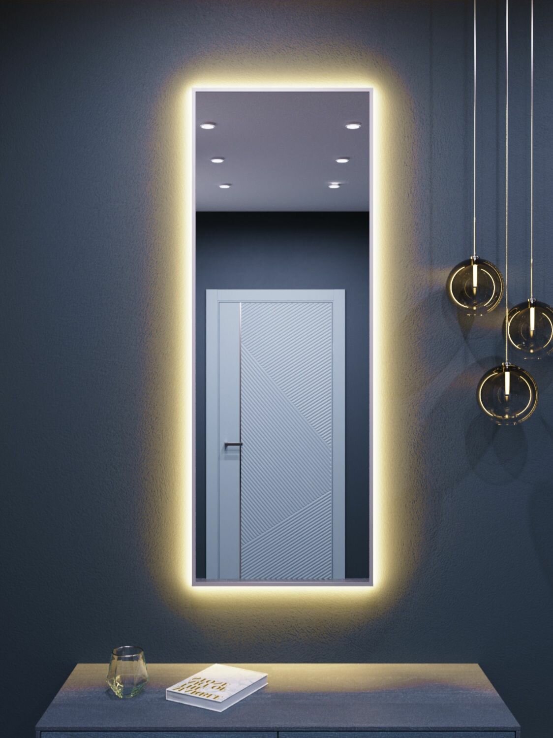 Зеркало в ванную 120х50 см. серебро с подсветкой. Свет: Теплый белый 3000К В алюминиевой раме настенное MOONRISE