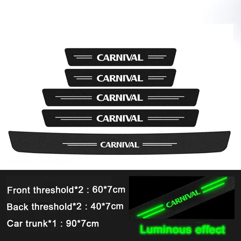 Светящаяся автомобильная лента на порог, накладка на порог для KIA CARNIVAL, логотип K3 KX5 K7 Ceed, защита бампера багажника, светящиеся наклейки, аксессуары, 5pcs