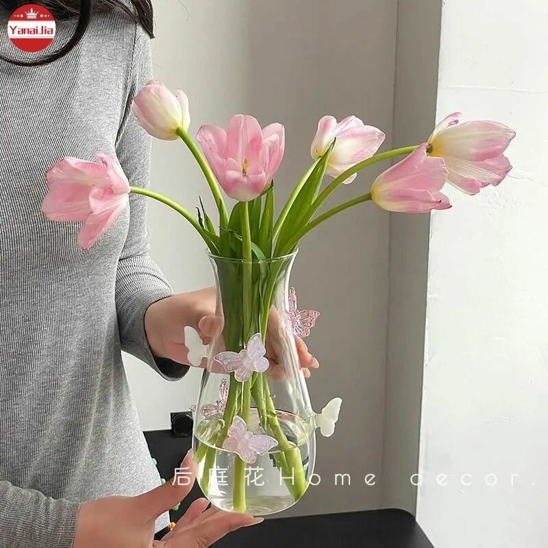 Ваза стекло 20 cm, Ваза с бабочками , Подходит для стиля ins