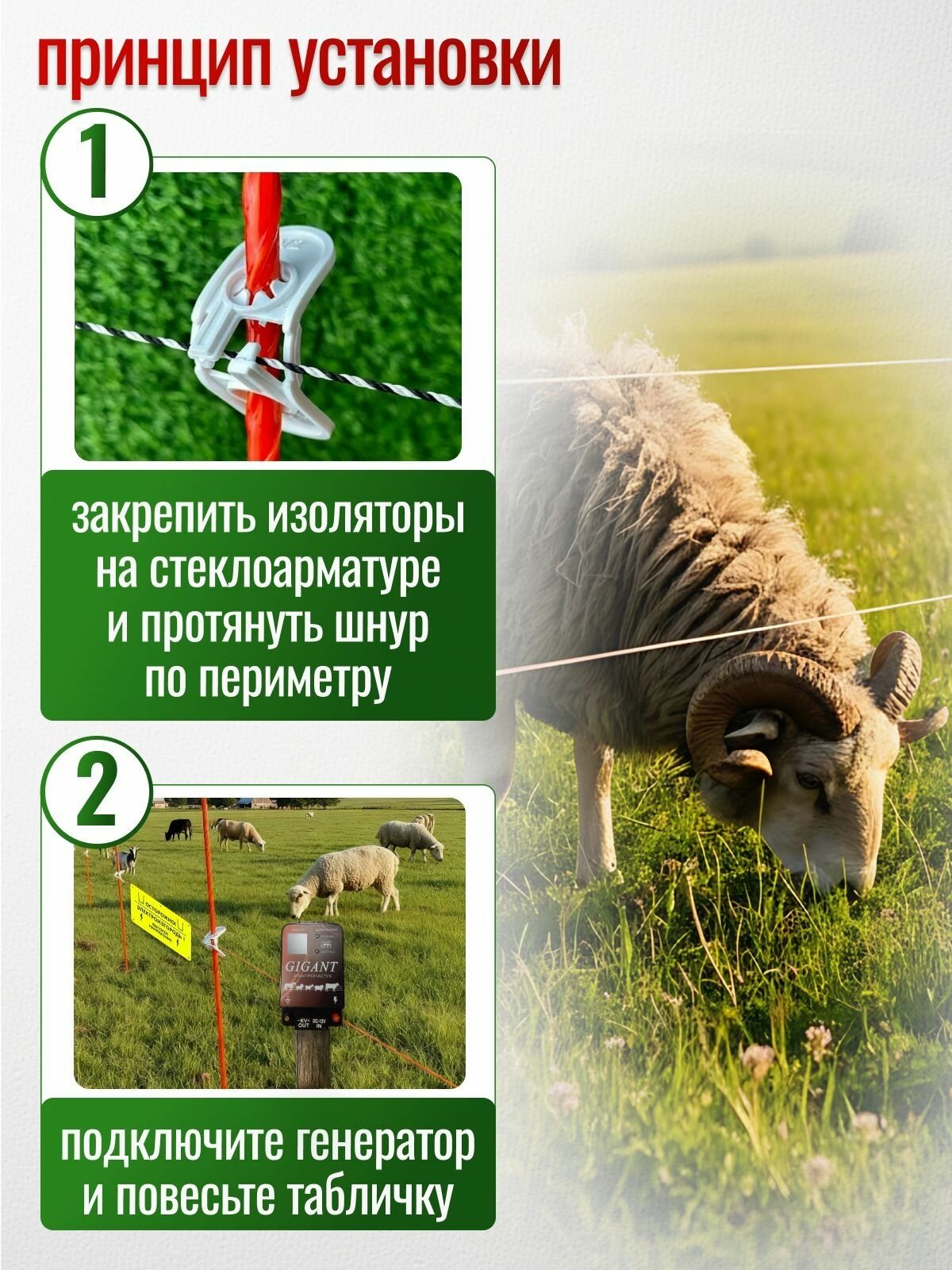 Электропастух GIGANT, для лошадей, КРС, овец, коз, 20 км, 100 га — фото 1