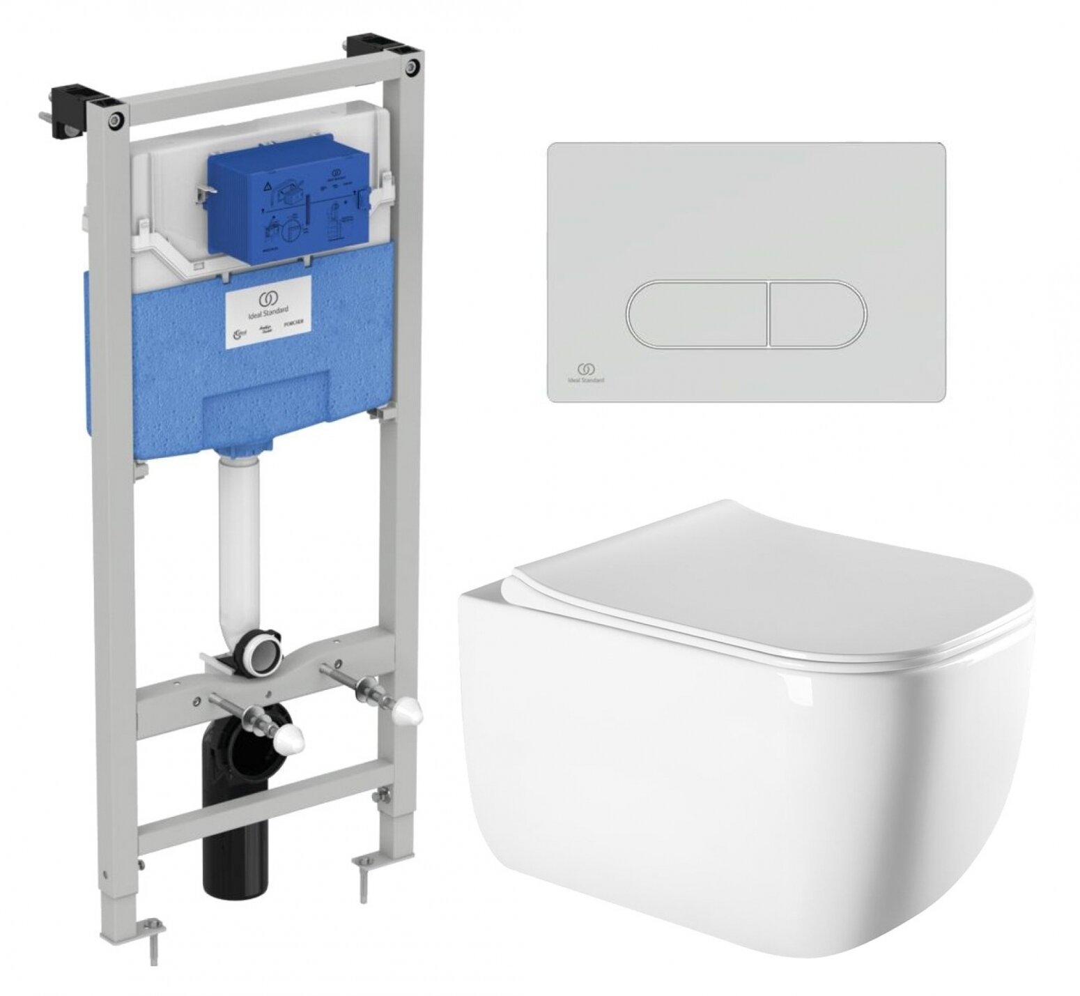 Комплект 3 в 1 инсталляция Ideal Standard + Унитаз подвесной Vincea Form VT1-35 + кнопка хром