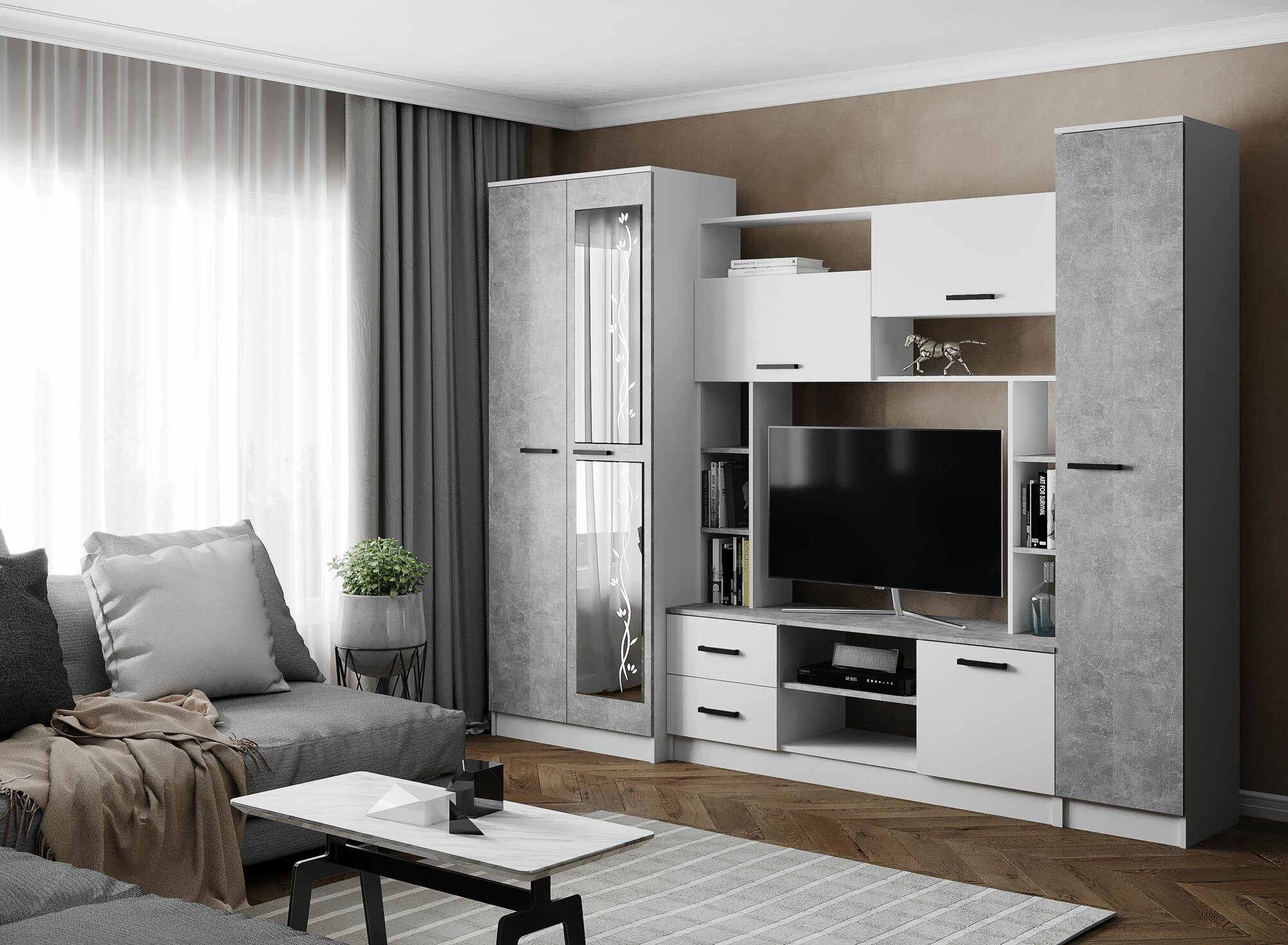 Гостиная Соло белый/ателье светлое (Микон)