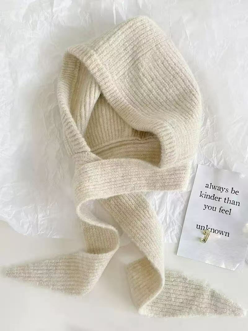 Тканевая этикетка Красная Шапочка осень и зима вязаный капюшон в корейском стиле небольшой шарф теплая шерстяная шапка модная универсальная вязаная шапка для женщин