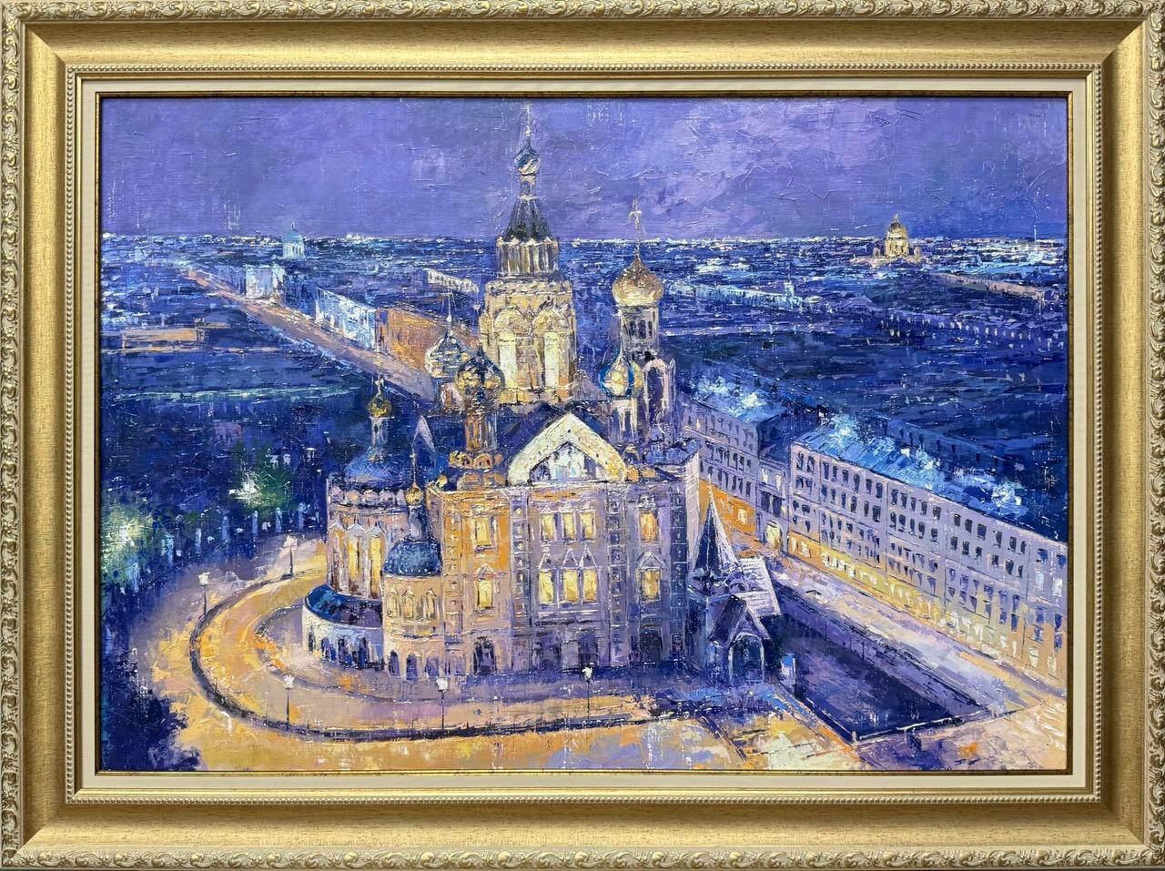 Картина маслом "Санкт-Петербург. Мистический полет над городом", городской пейзаж, 70x100 см. Автор Дубровин Игорь