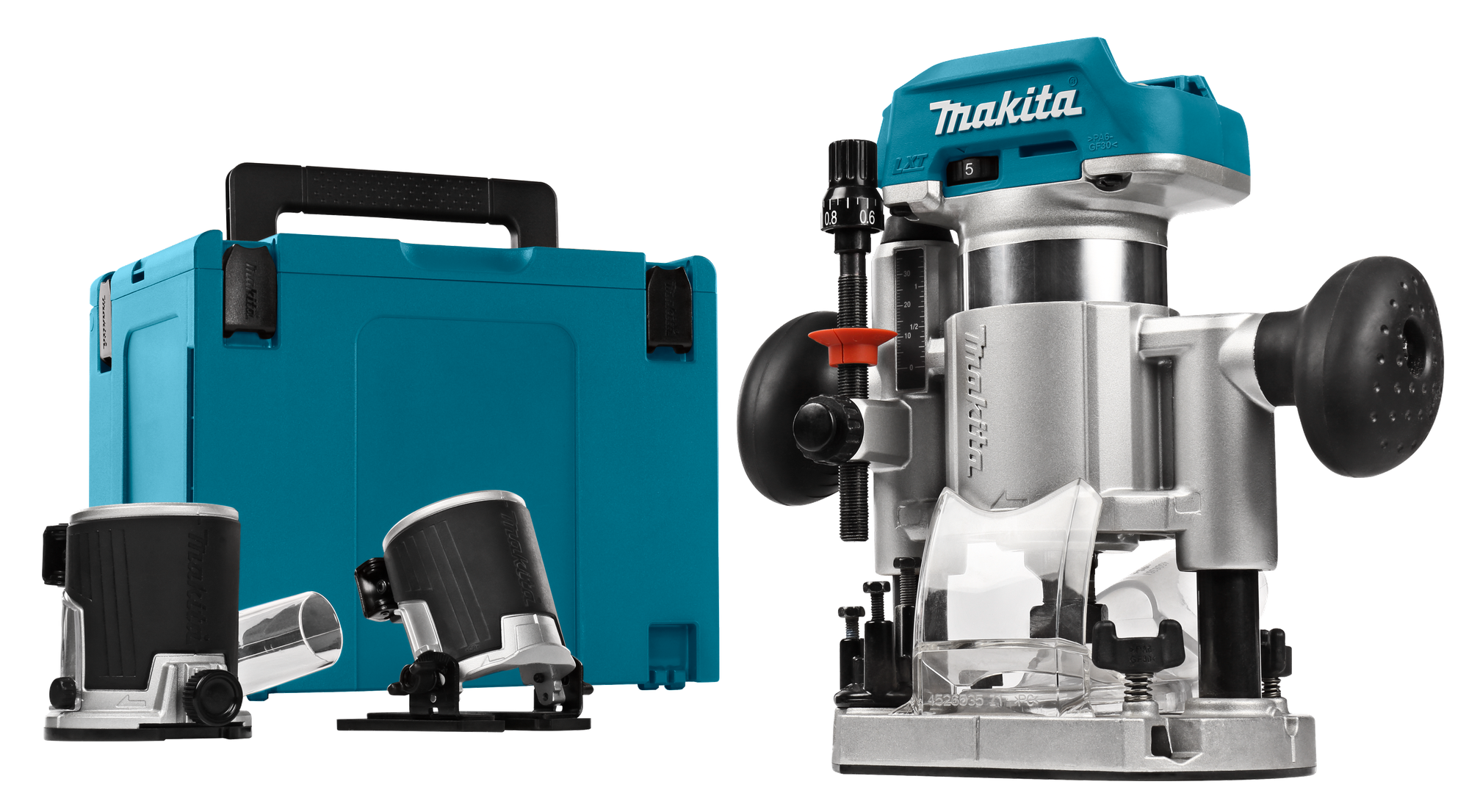 Фрезер кромочный Makita DRT50ZJX2 аккумул. с бесщ. дв, LTX 18V, 6/8мм, гл. с погр. 0-35мм, с кром. 0-40мм (Makpac) — фото 1