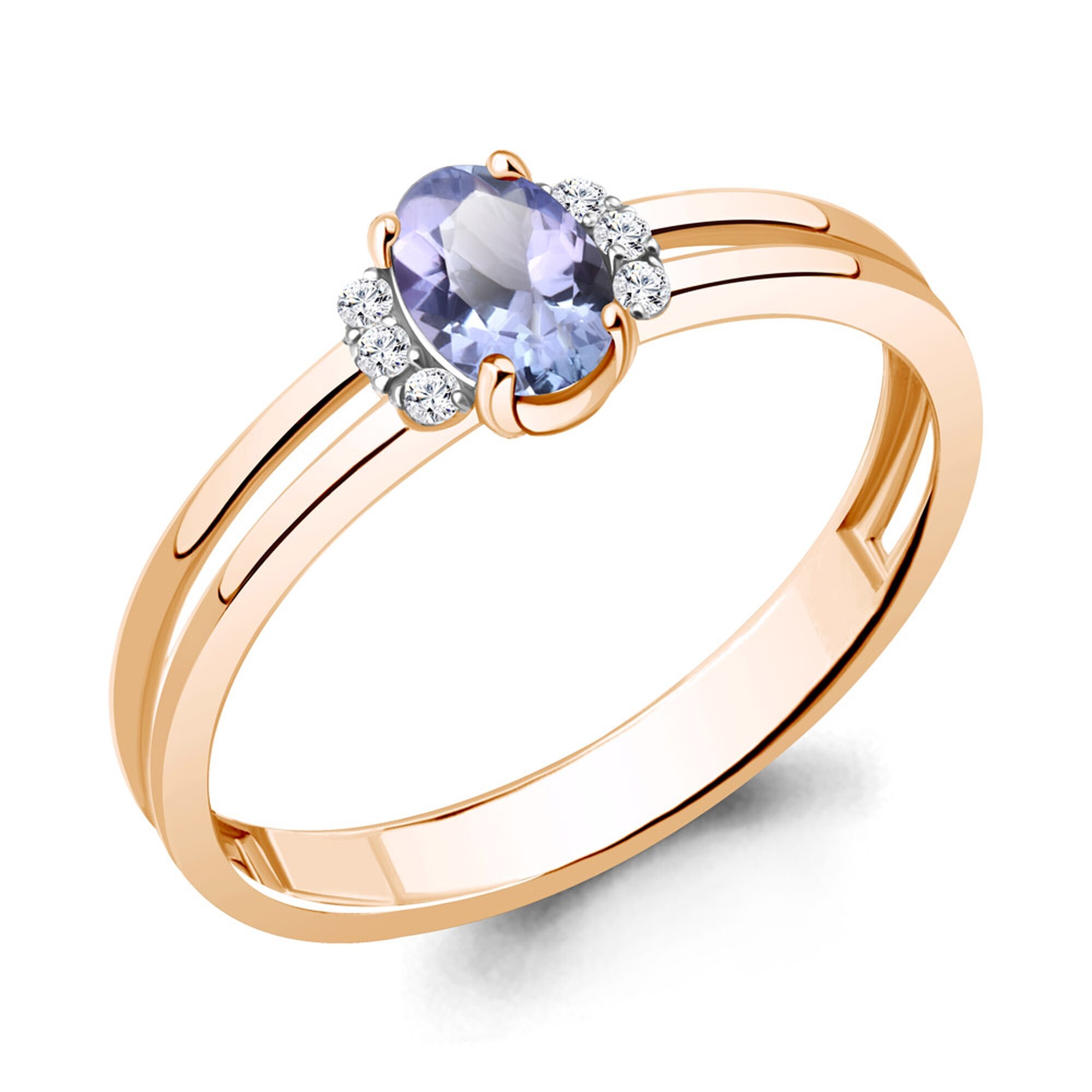 Кольцо, красное золото, 585 проба, бриллиант, танзанит