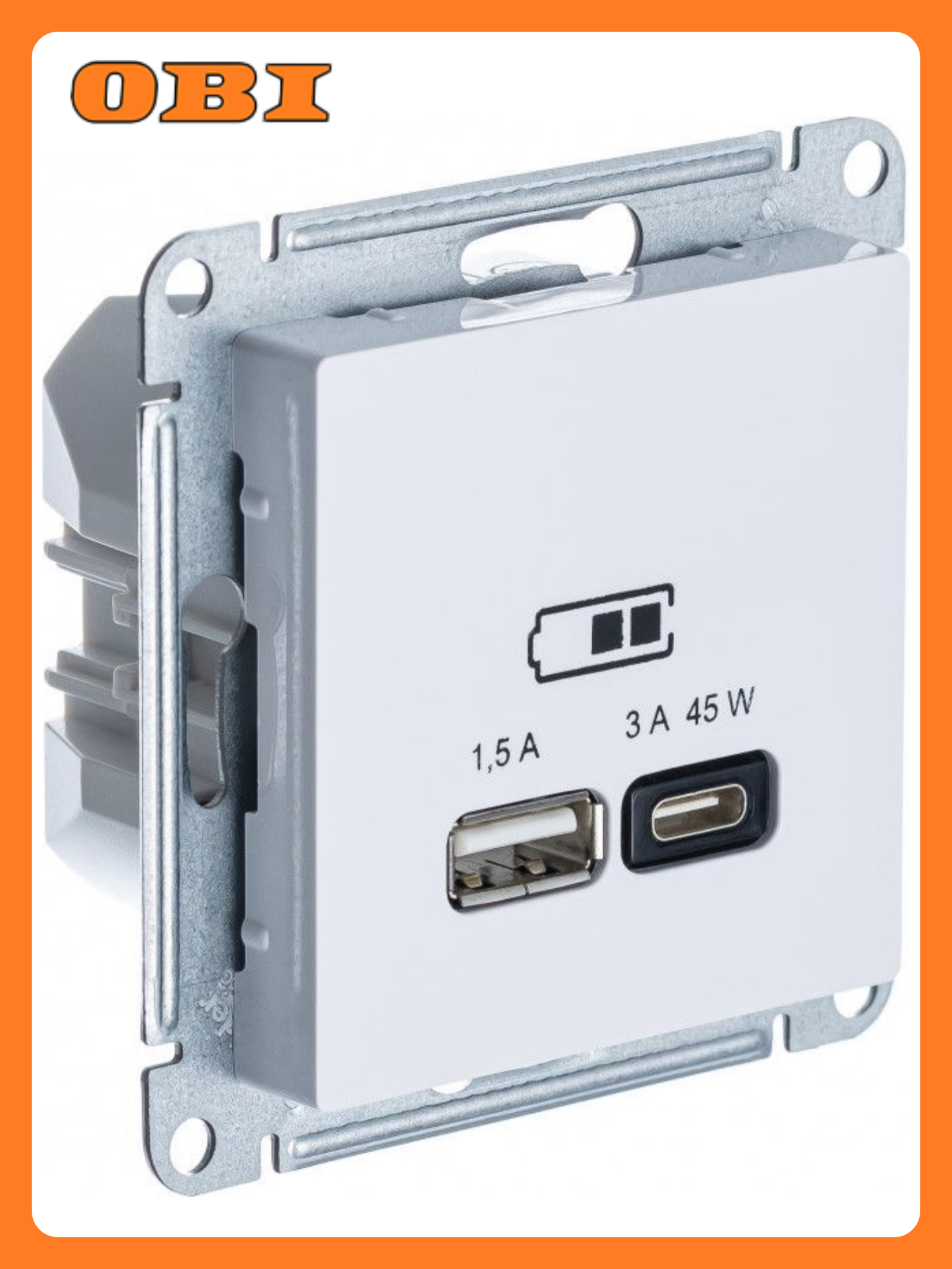 Розетка USB Systeme Electric AtlasDesign тип A+C 45Вт QC PD высокоскоростной ЗУ механизм белый