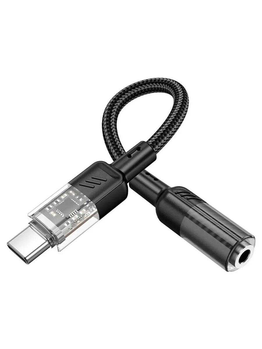 Аудио-переходник Hoco LS37 Type-C to 3.5 Jack AUX, черный / кабель аудио-конвертер для наушников смартфона или ПК