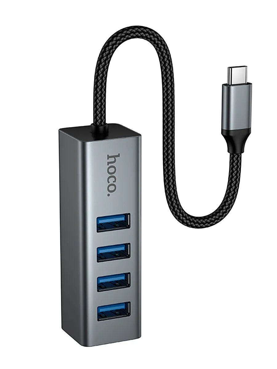 Адаптер-хаб Hoco HB1B (Type-C - 4*USB3.0), 20 см, серый металлик