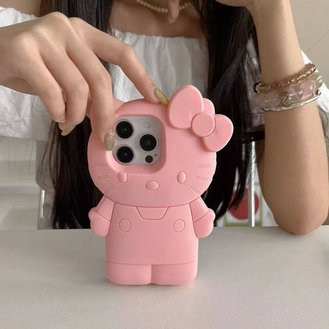 MINISO Мягкий силиконовый чехол для телефона Hello Kitty в стиле INS, совместимый с iPhone 17/16/15/14/13/12/11 Pro Max/17 Pro, 3D-мультяшный дизайн, противоударный защит