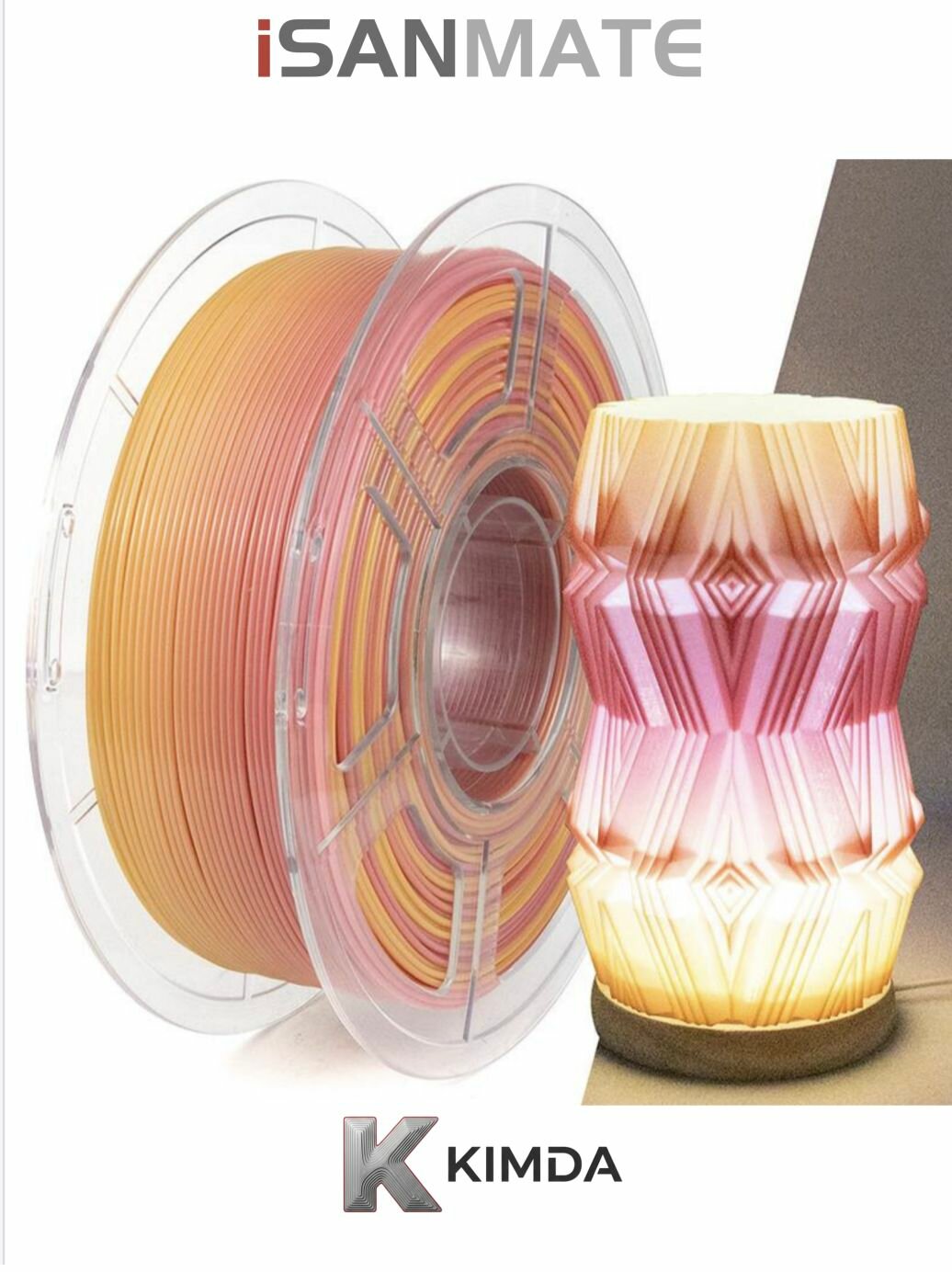 PETG пластик для 3D принтера iSANMATE, PETG Translucent Gradient Pink Yellow градиент розово-жёлтый, полупрозрачный филамент, 1 кг