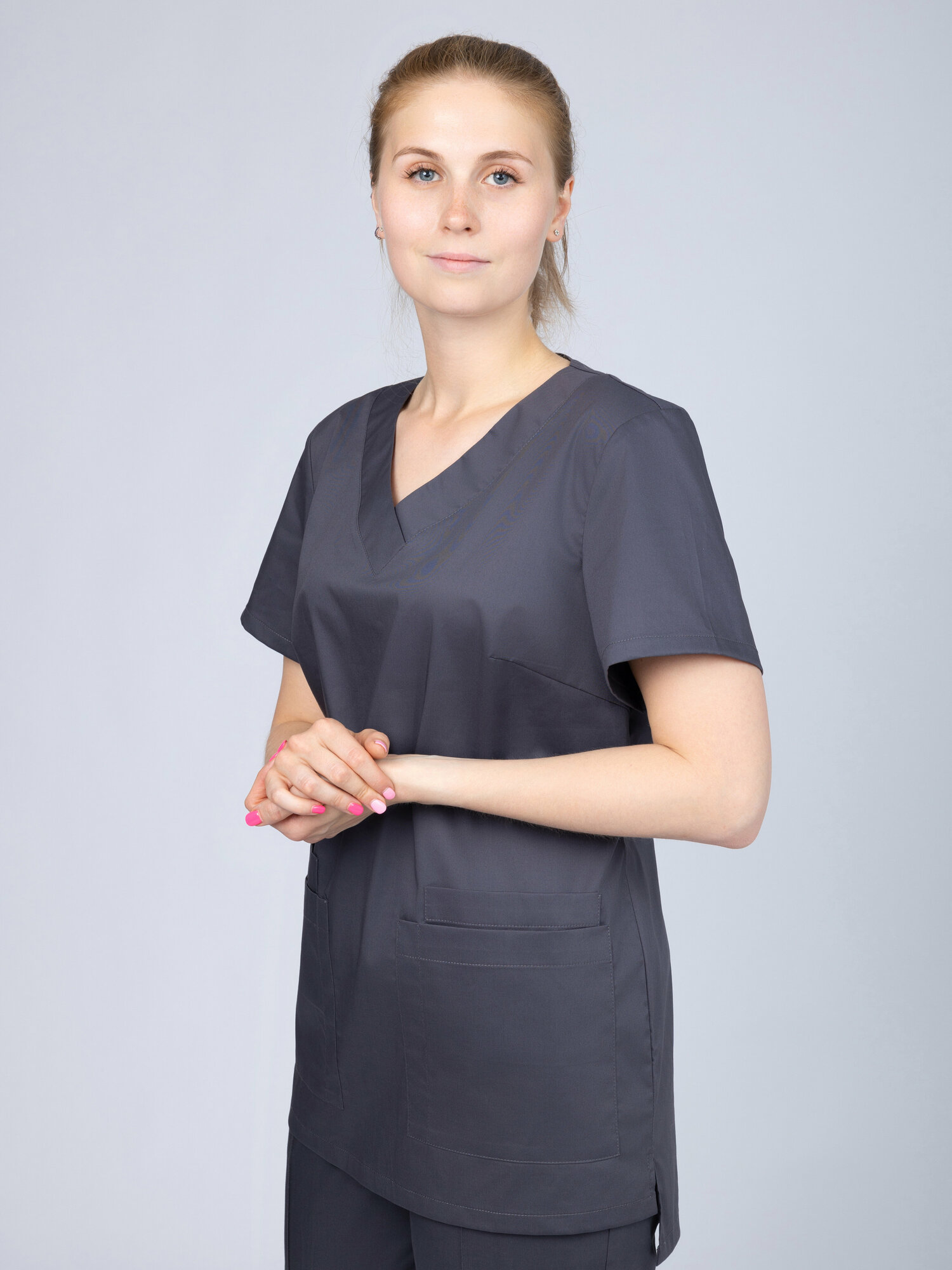 Премиальная медицинская одежда/Топ с карманами серый 42 размера
