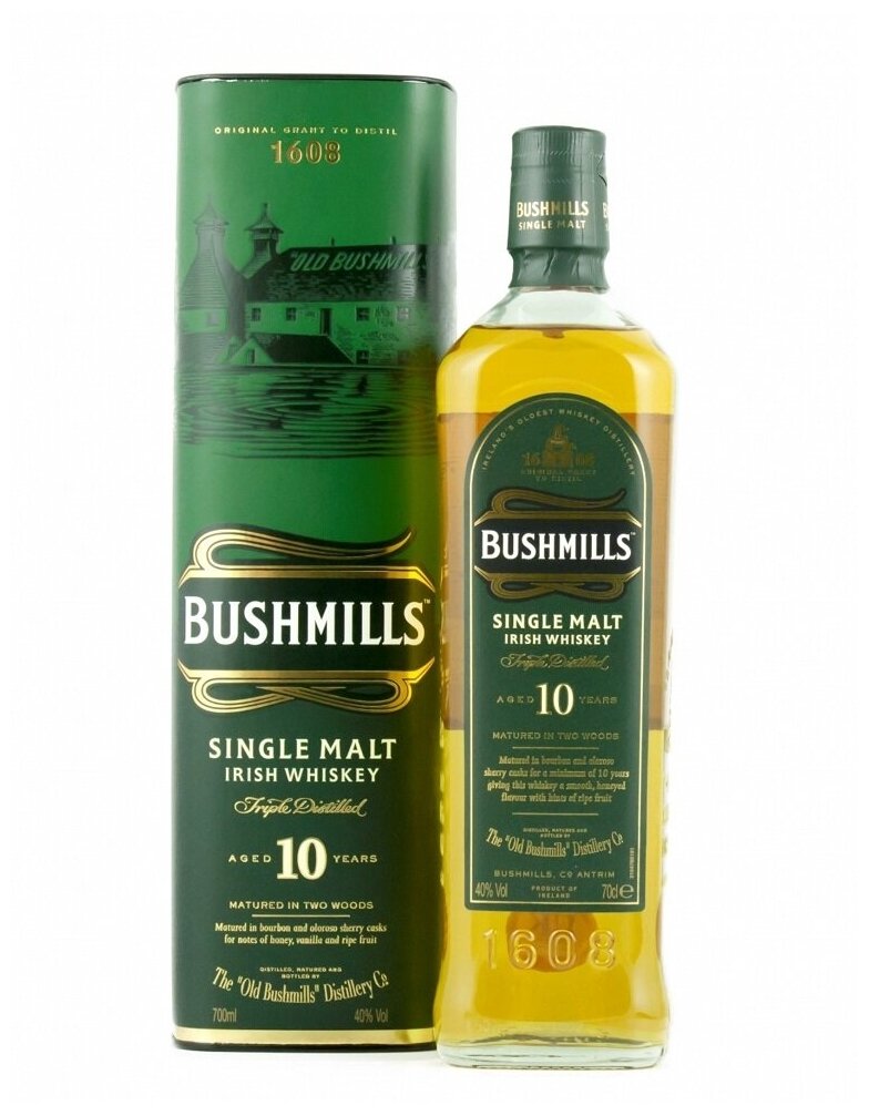 Виски Bushmills Single Malt 10 лет, 0.7 л, подарочная упаковка по ...