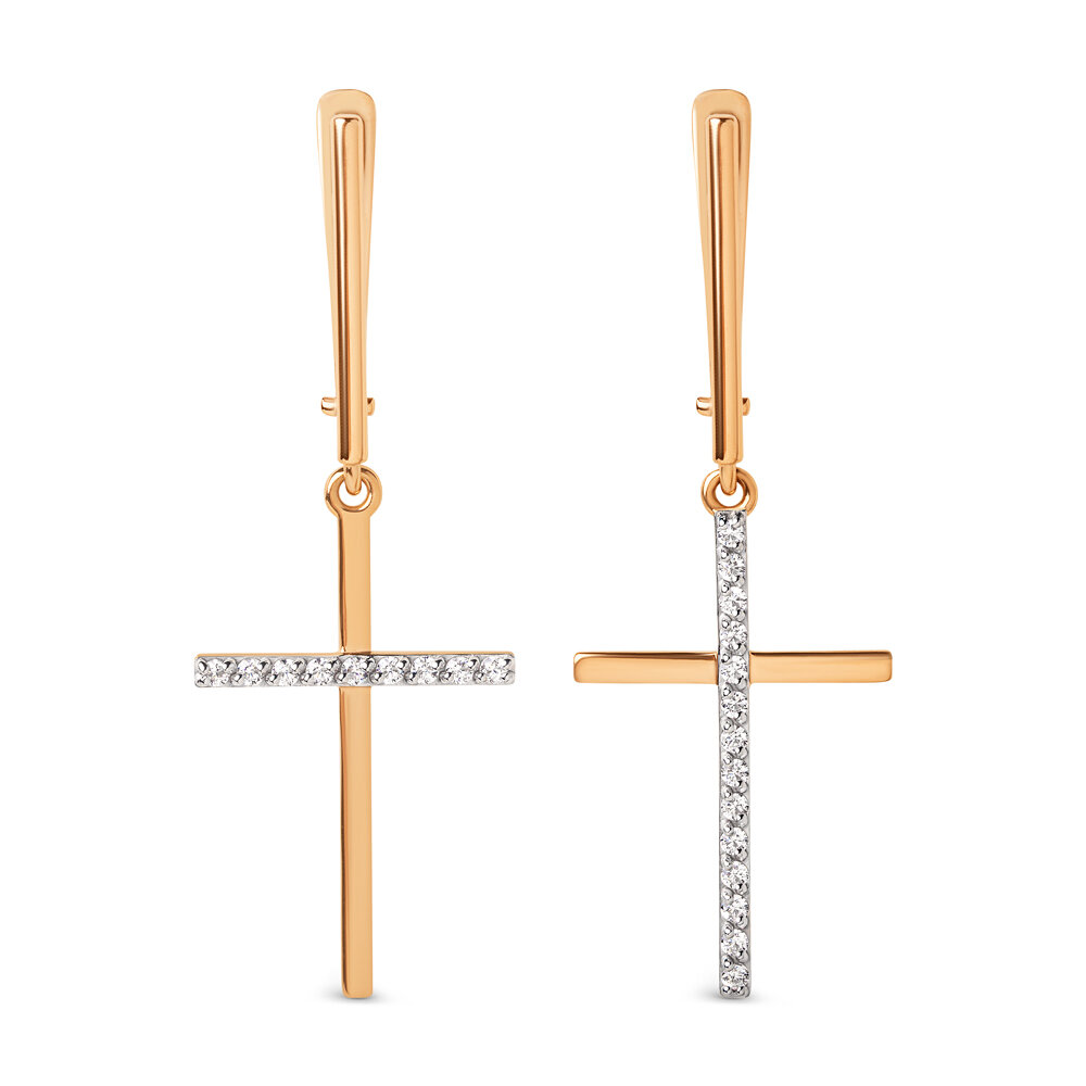 Серьги с подвесками, красное золото, 585 проба, фианит