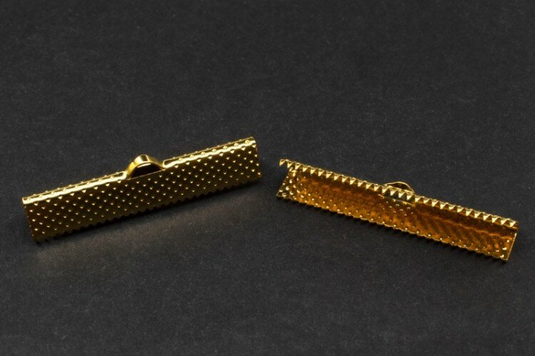 Зажим-концевик для лент/тесьмы 35х8х5мм, отверстие 2мм, цвет золото, железо, 04-108, 2шт