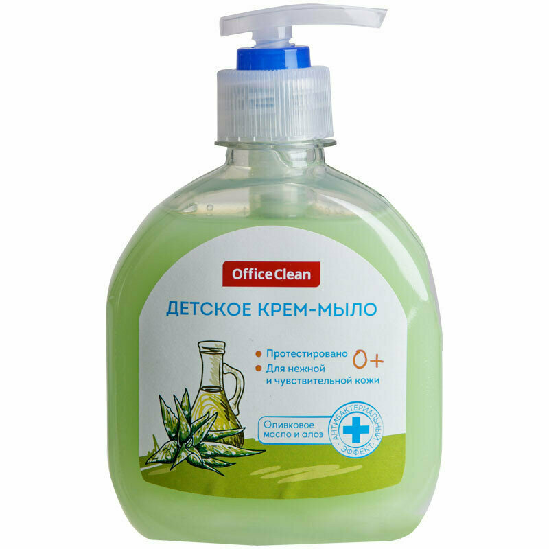 Мыло-крем жидкое OfficeClean "Детское", "Оливковое масло и алоэ", с дозатором, 300мл, 319531