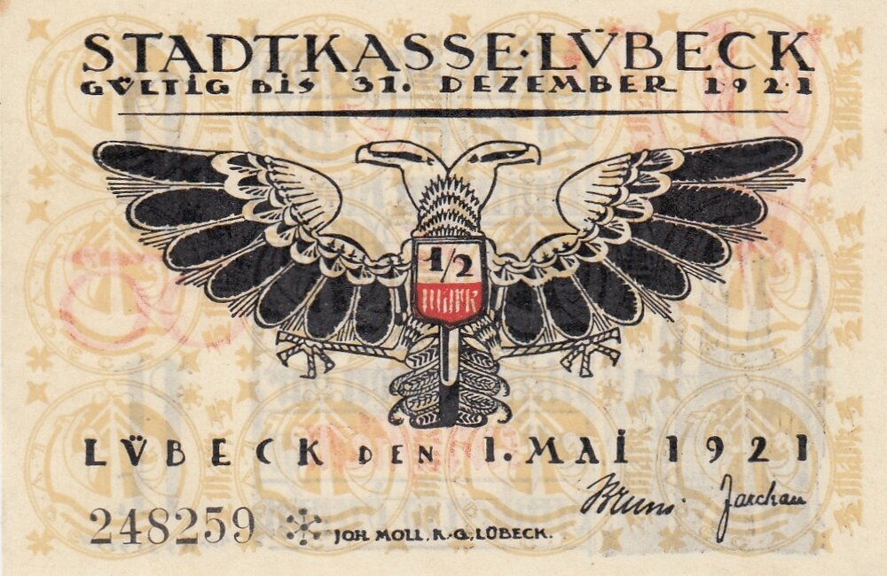 Германия (Веймарская Республика) Любек 50 пфеннигов 1921 г. (Вид 3) (№3) (3)