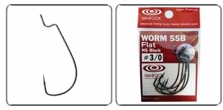 Крючки Vanfook офсетные WORM 55B Flat NS Black #3/0 (5шт)