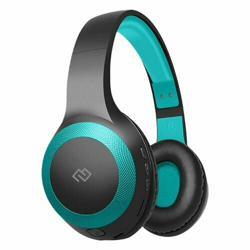 Наушники Digma BT-15, Bluetooth/3.5 мм, накладные, черный/голубой [bt-15blb]