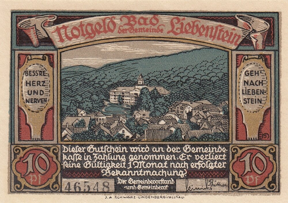 Германия (Веймарская Республика) Бад-Либенштайн 10 пфеннигов 1921 г.