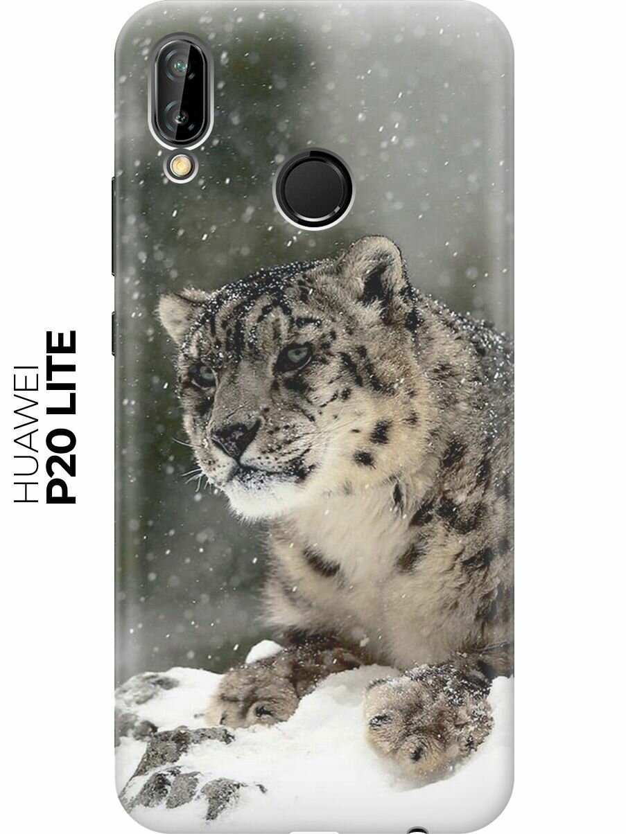 Силиконовый чехол Барс и падающий снег на Huawei P20 Lite / Хуавей П20 Лайт